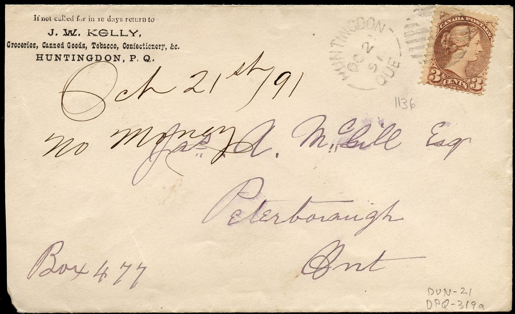 1891 Huntingdon, Quebec unofficial duplex. - Longley Auctions