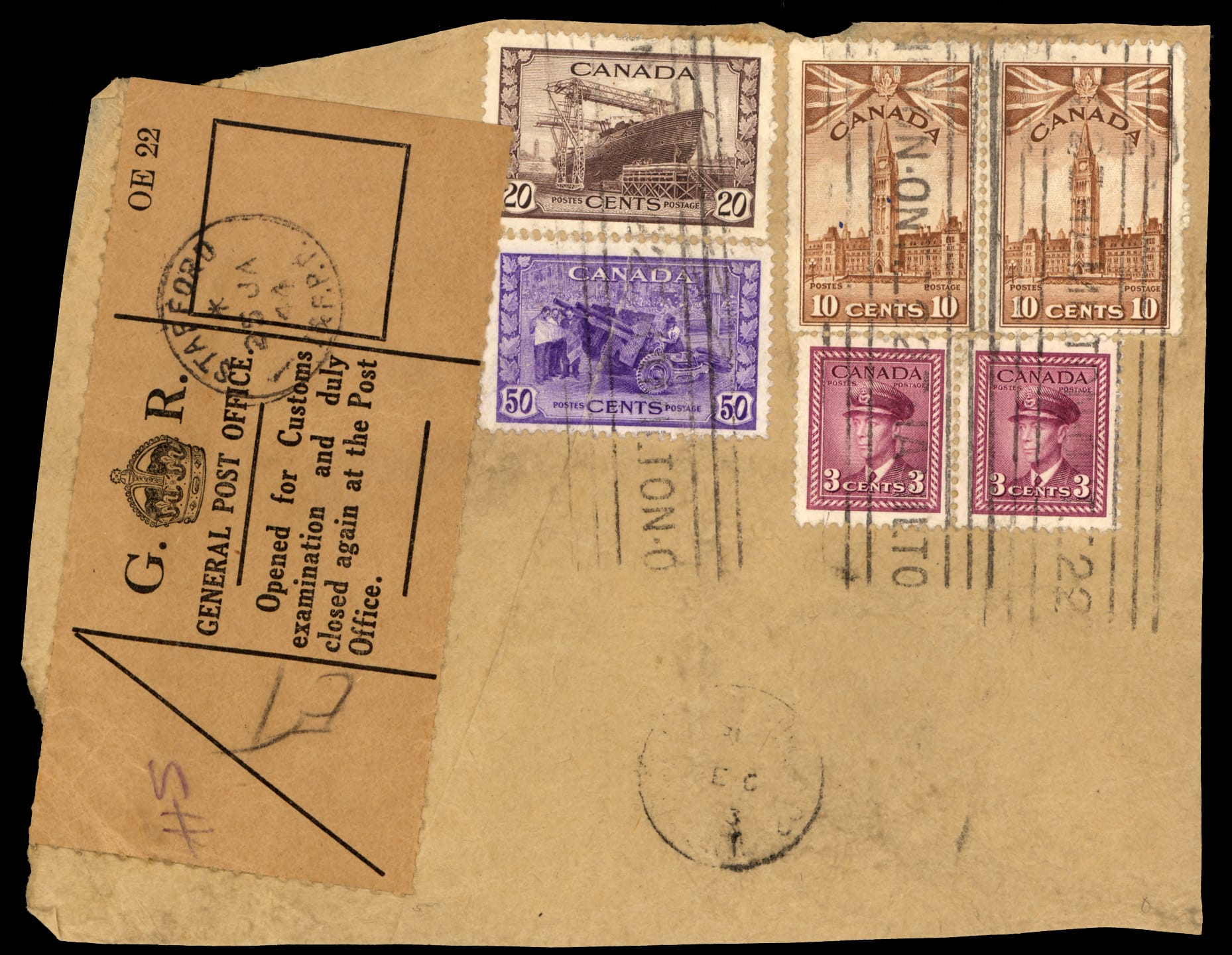 1943 96c parcel wrapper, Hamilton to GB. - Longley Auctions