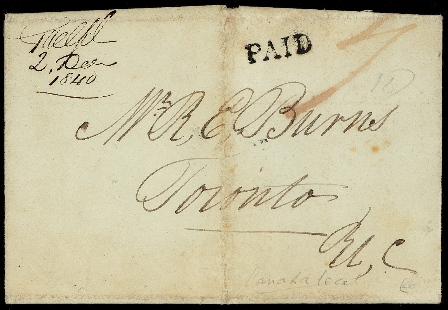 1840 Guelph, UC manuscript postmark, to Toronto. - Longley Auctions