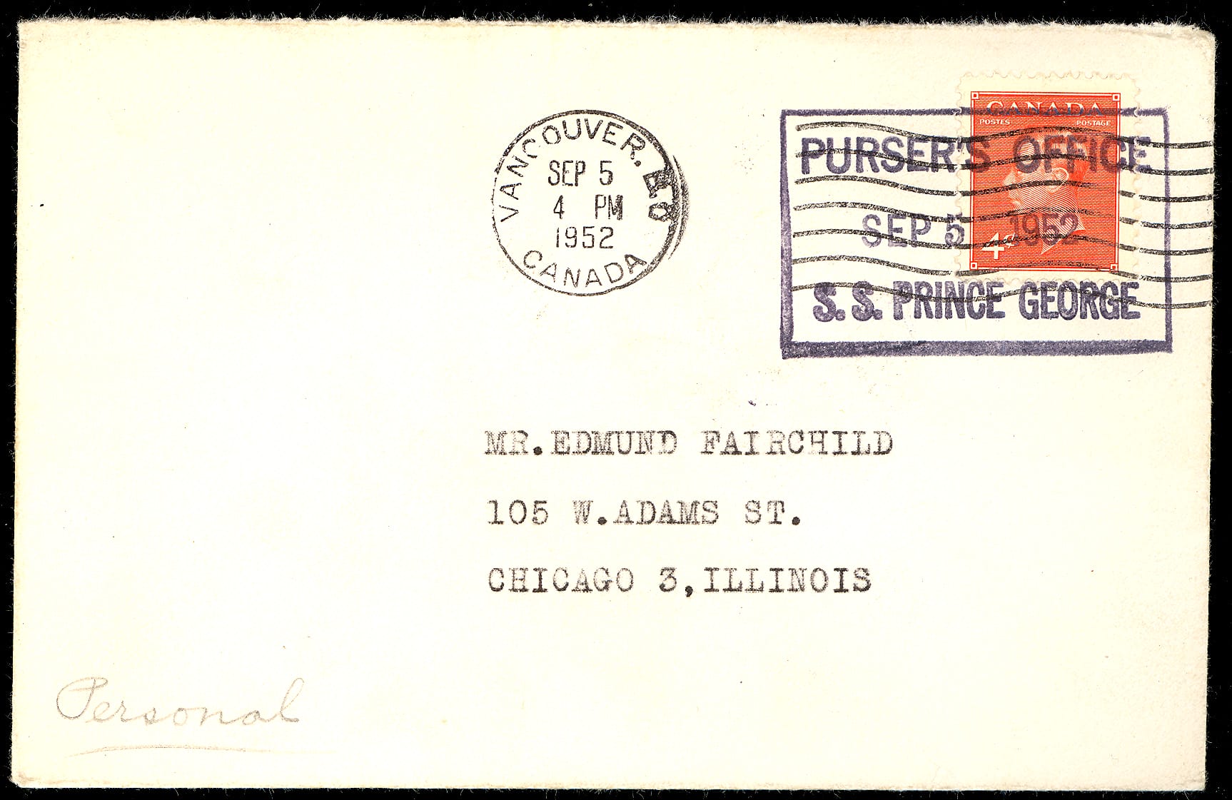 1952 SS Prince George, Purser's office. Vancouver, BC - Longley Auctions