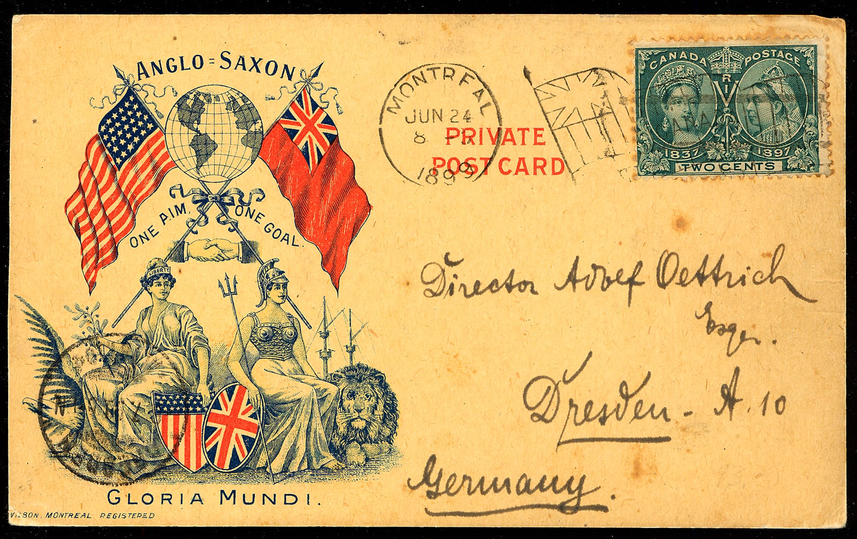1897 JC Wilson patriotic "Gloria Mundi", to Germany. - Longley Auctions