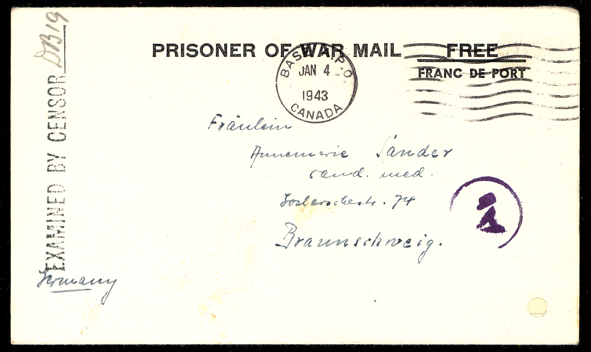 1943 POW Camp 130, free, censored to Germany. - Longley Auctions