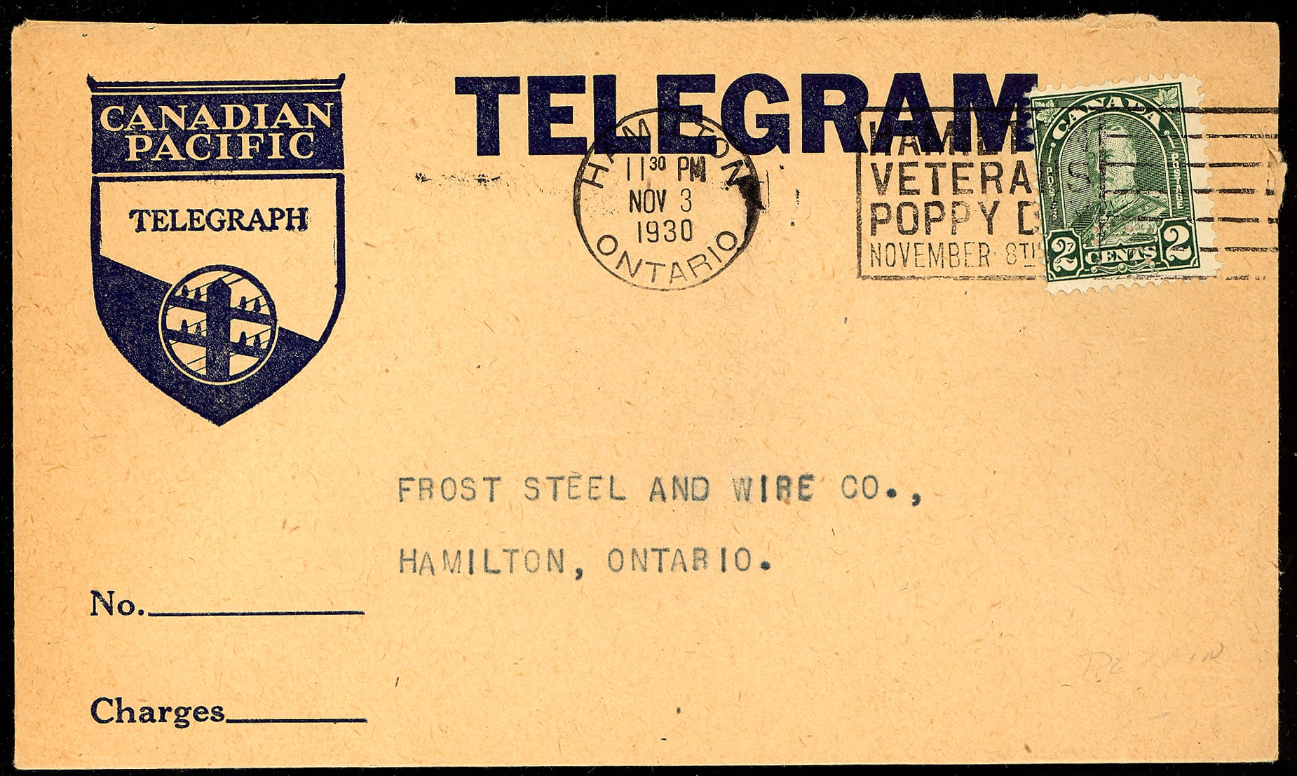 1930 Canadian Pacific Telegram Hamilton to local address. - Longley ...